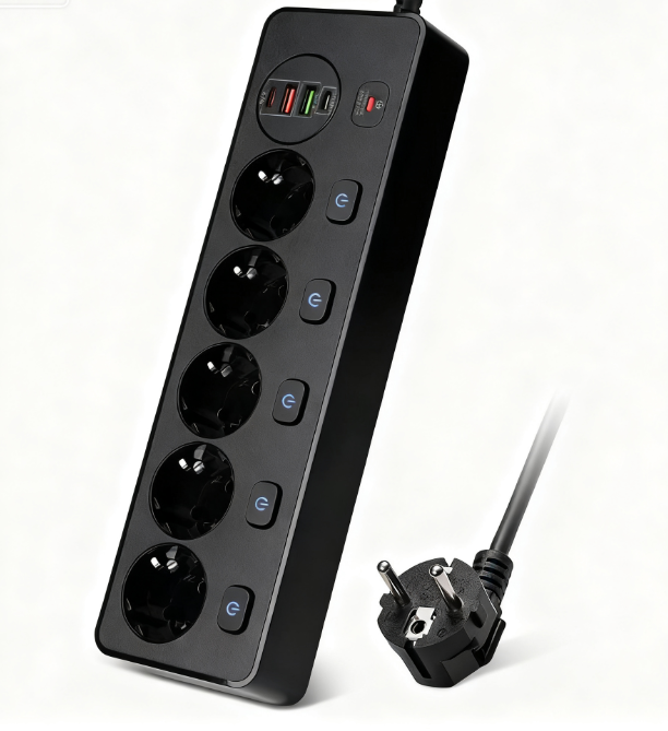 Multiprise USB avec interrupteurs individuels, 5 prises (2 USB-A et 2 ...