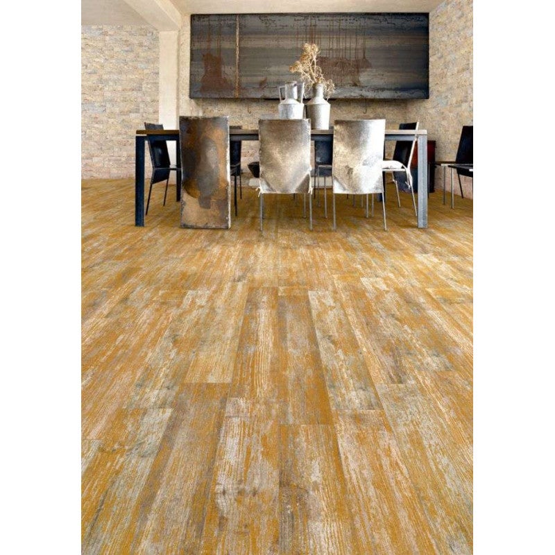Carrelage sol / mur effet bois vieilli jaune moutarde 14,4 x 89,3 cm ...