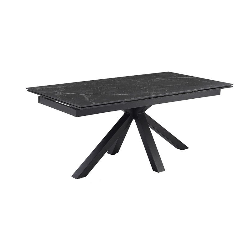 Table extensible 180/260 cm céramique noir marbré pied croix - INDIANA ...