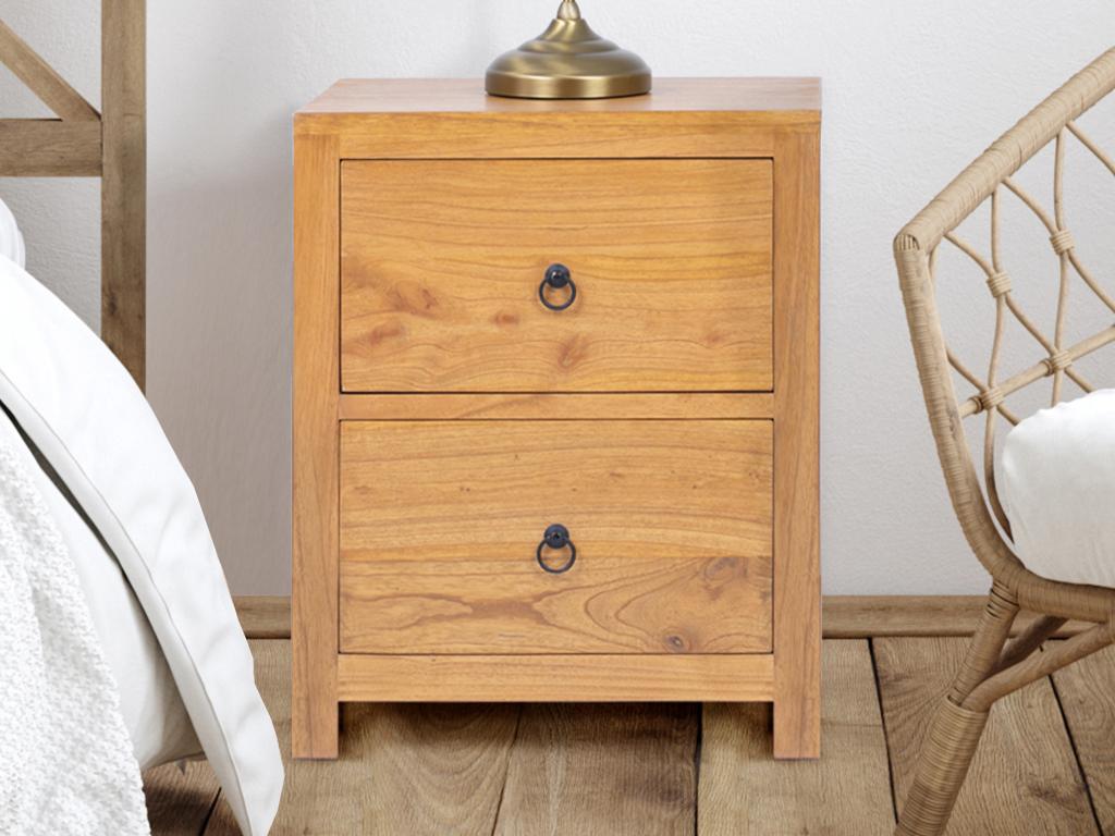 Comodino 2 cassetti Legno di Mindi Naturale - Lotto di 2 - PILABO ...