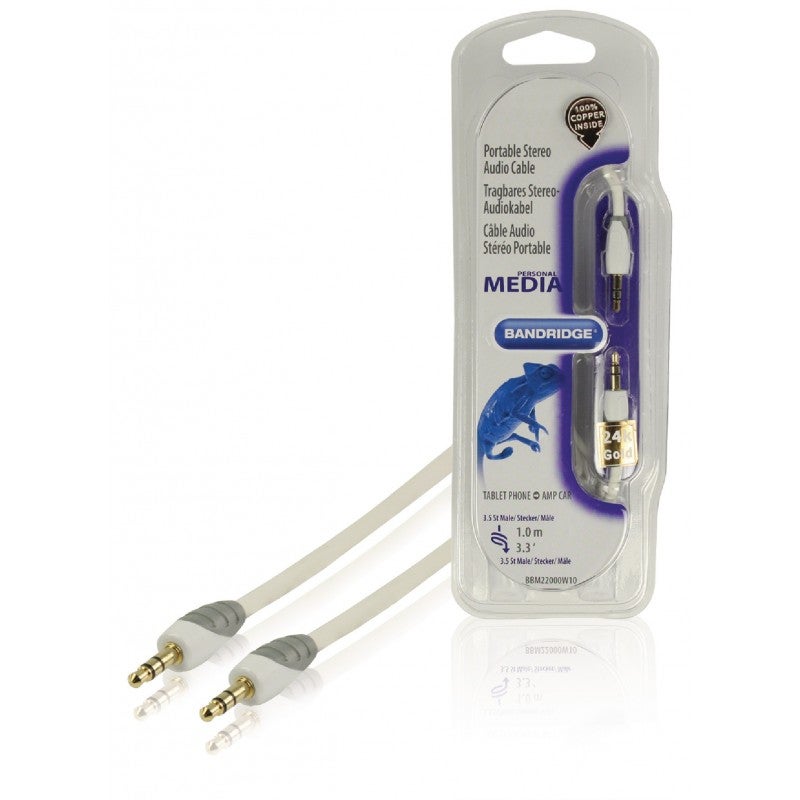 Bandridge Câble Audio Stéréo 3,5 Mm Mâle - 3,5 Mm Mâle 1.00 M Blanc ...