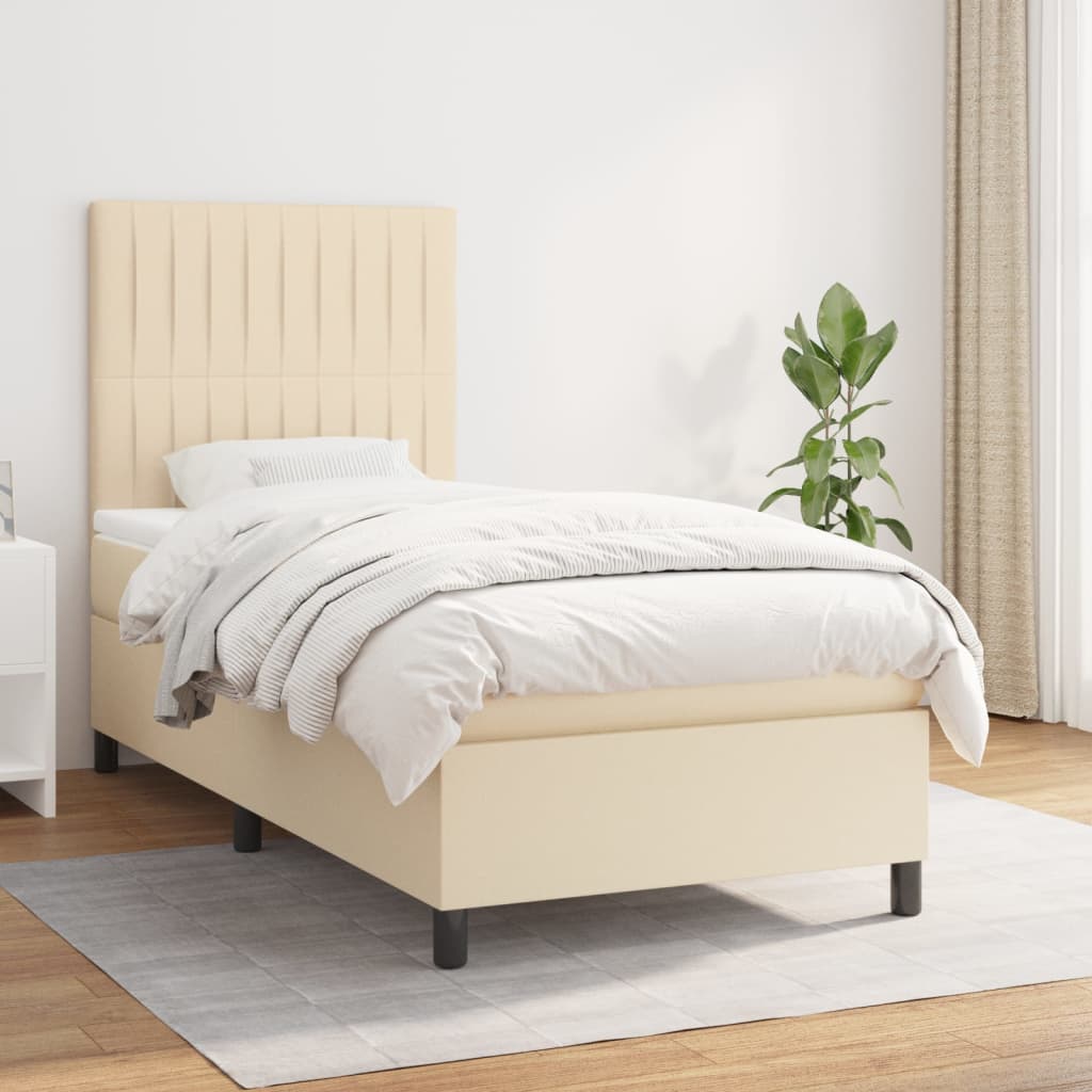 Letto boxspring con materasso Crema 90x200 cm Tessuto | Leroy Merlin