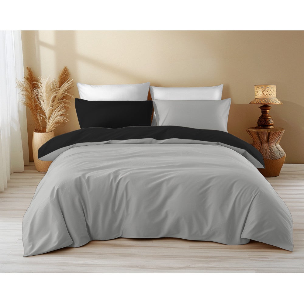 Housse de couette double face gris/noir - 100 % coton, douce et ...