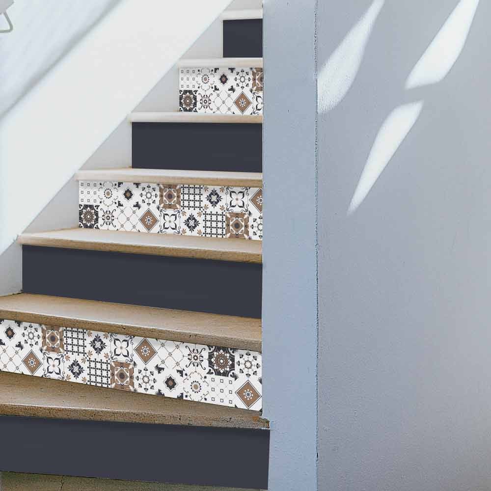 Contremarche mixée IRENE - Carreaux Ciment Gris et Marron - Gris - L100 ...