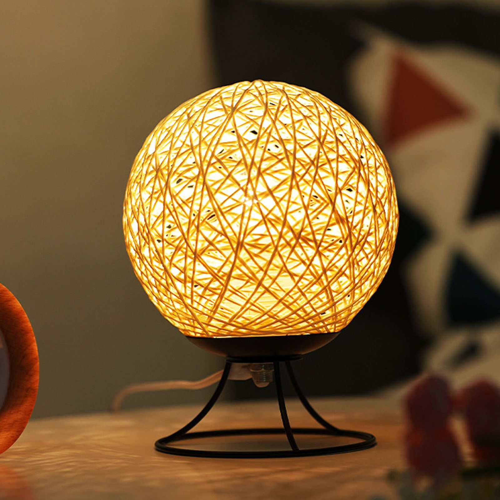 Petite veilleuse boule de chanvre, veilleuse USB décorative creuse en ...
