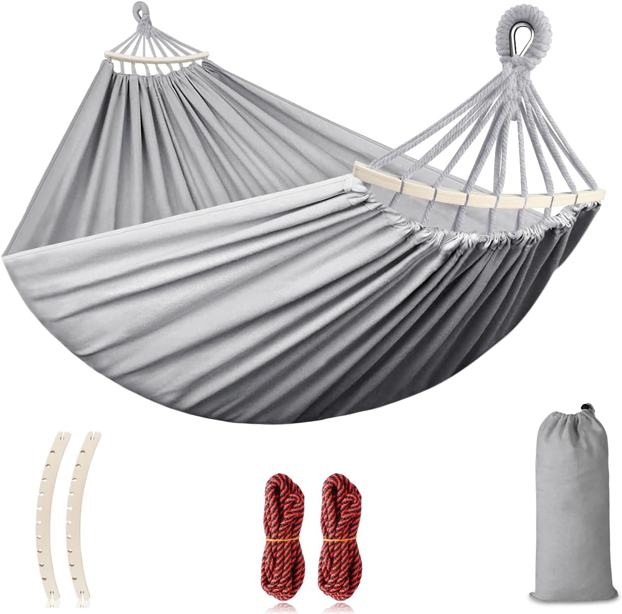 Hamaca colgante: Cómoda hamaca de camping con cuerda y poste de madera ...