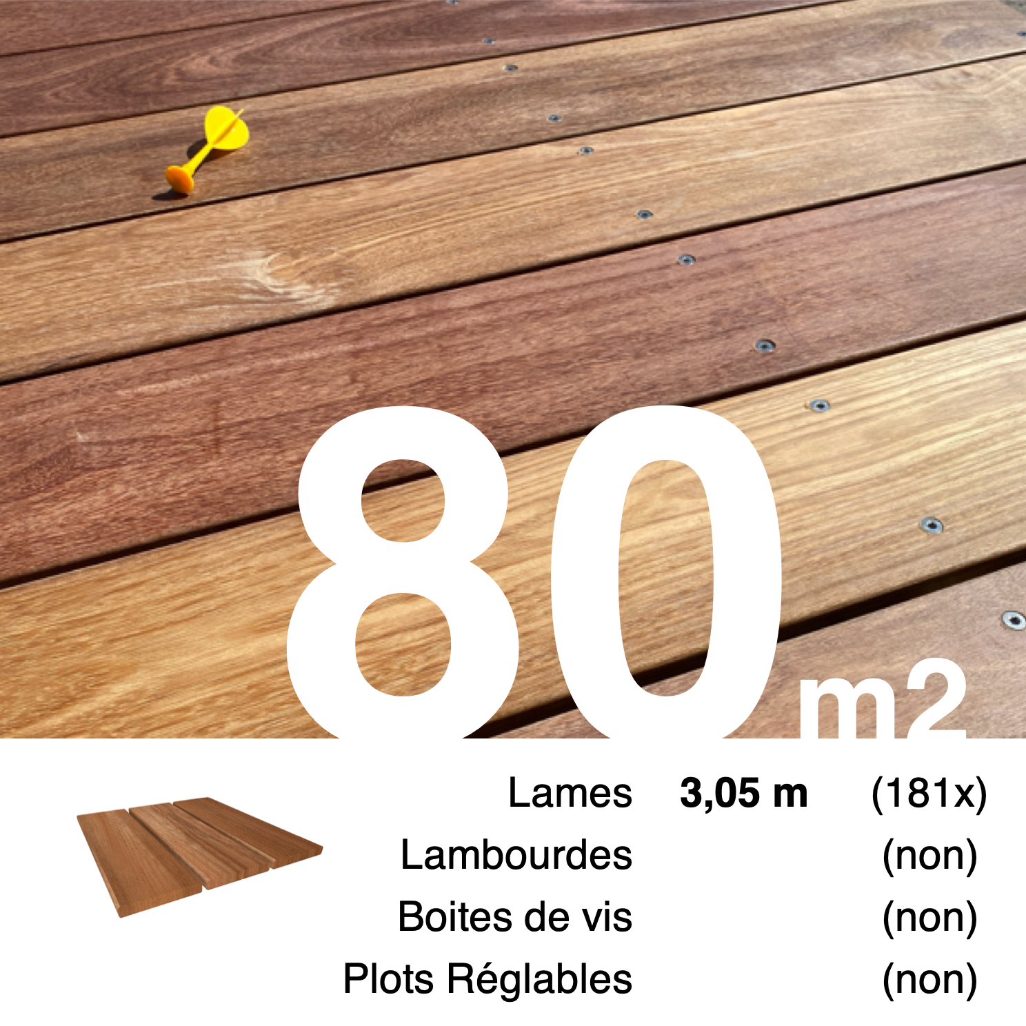Planches de terrasse bois exotique CUMARU pour 80 m² • Longueur 3,05 m ...
