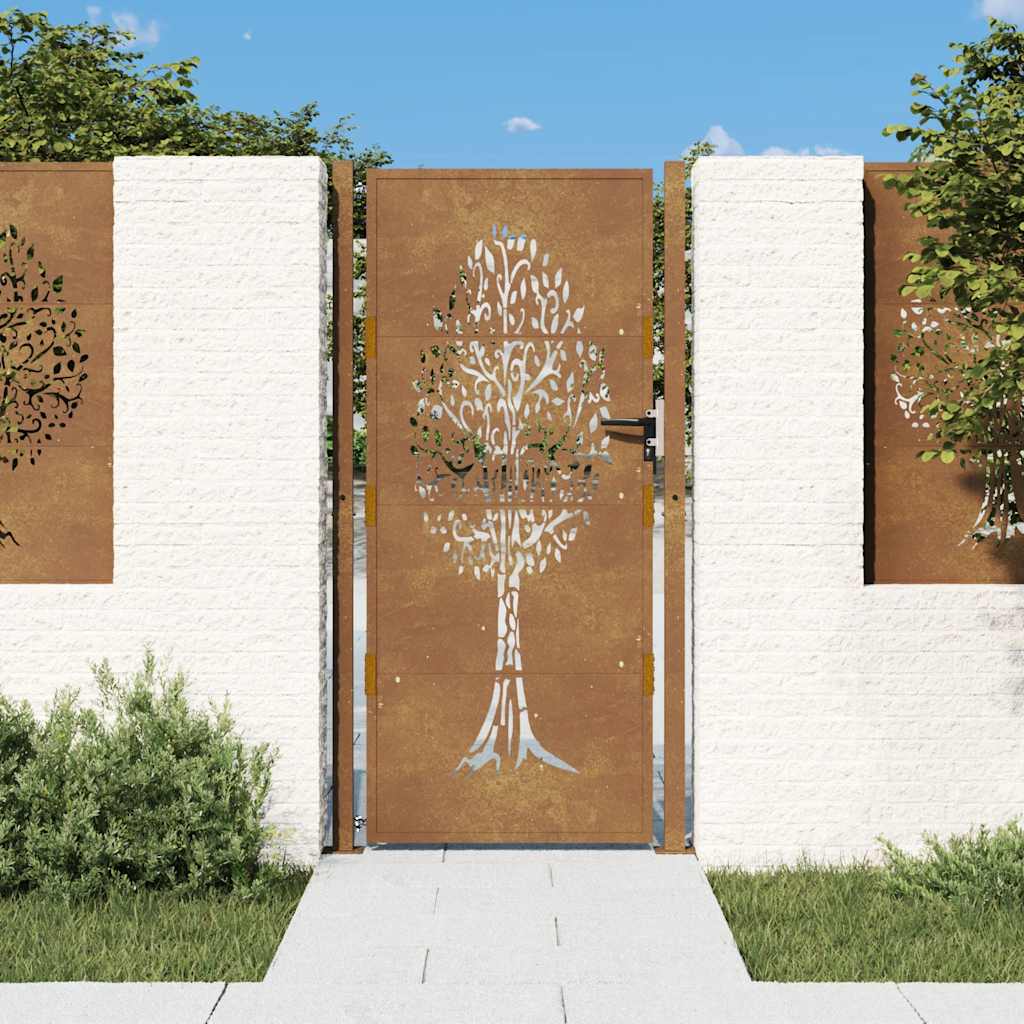 Portail de 100x175 cm en acier Corten avec motif arbre | Leroy Merlin