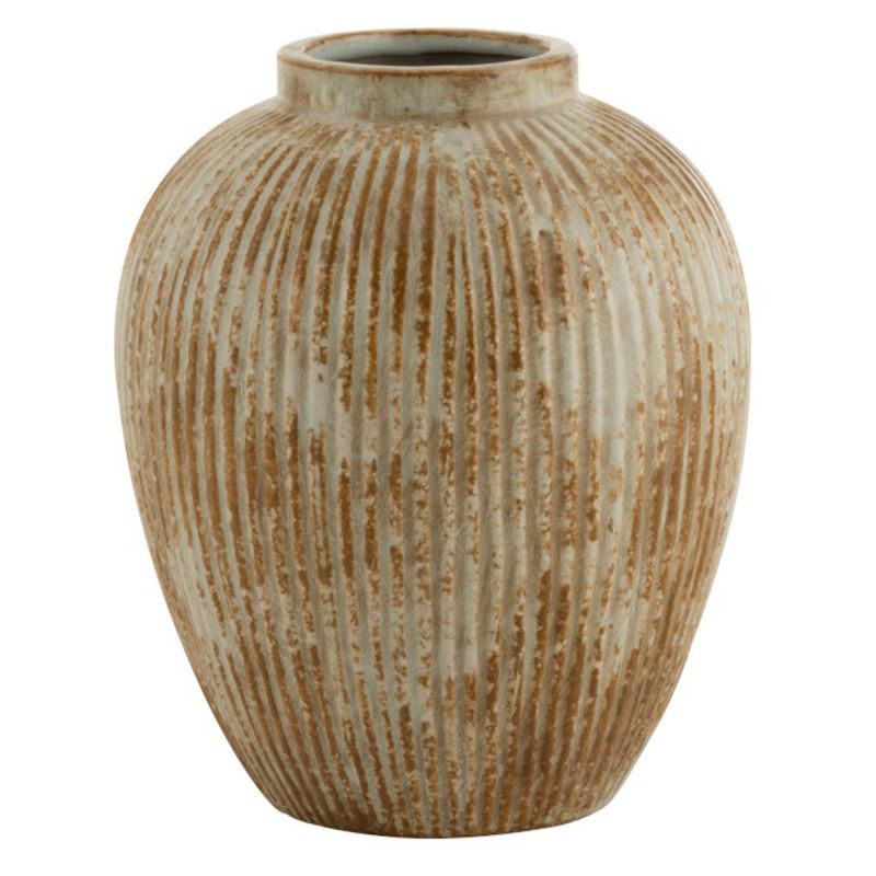 Paris Prix - Vase Déco En Céramique "rayures & Relief" 30cm Ocre ...
