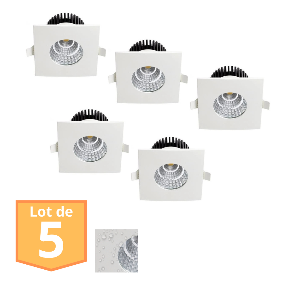 Lot de 5 spots LED étanches IP65 6W carré | Leroy Merlin