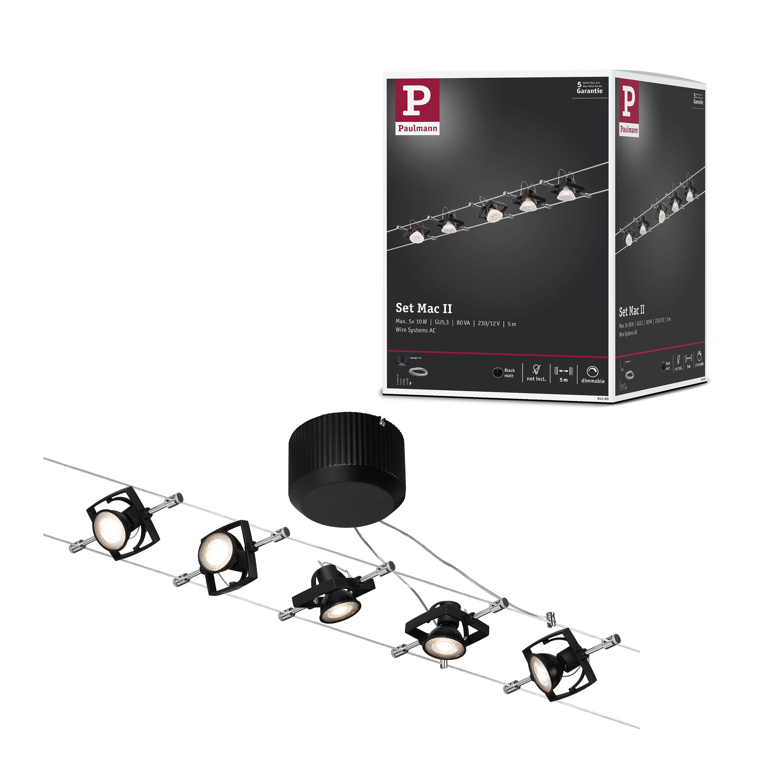 Système sur câbles Mac II Kit de base GU5,3 max. 5x10W gradable 230/12V ...