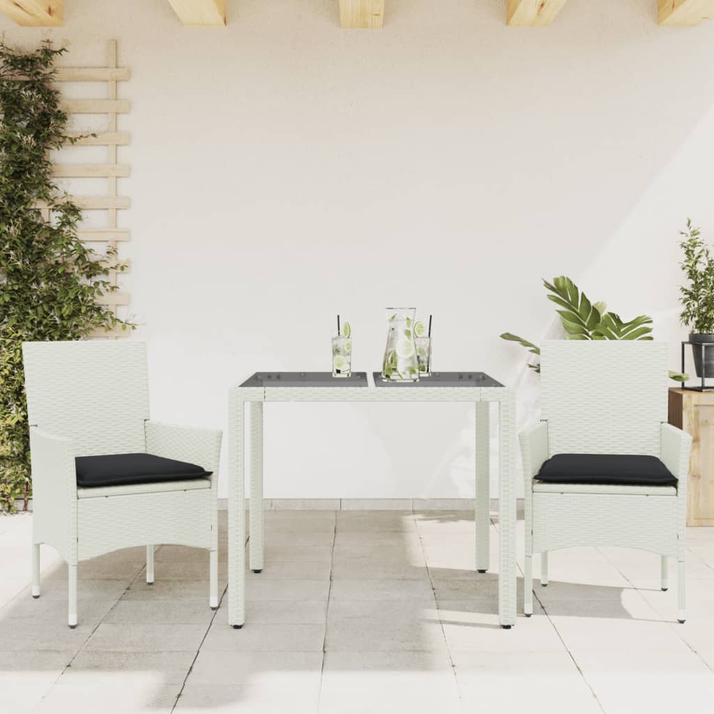 Maison Exclusive - Ensemble à manger de jardin et coussins 3 pcs blanc rotin verre | Leroy Merlin