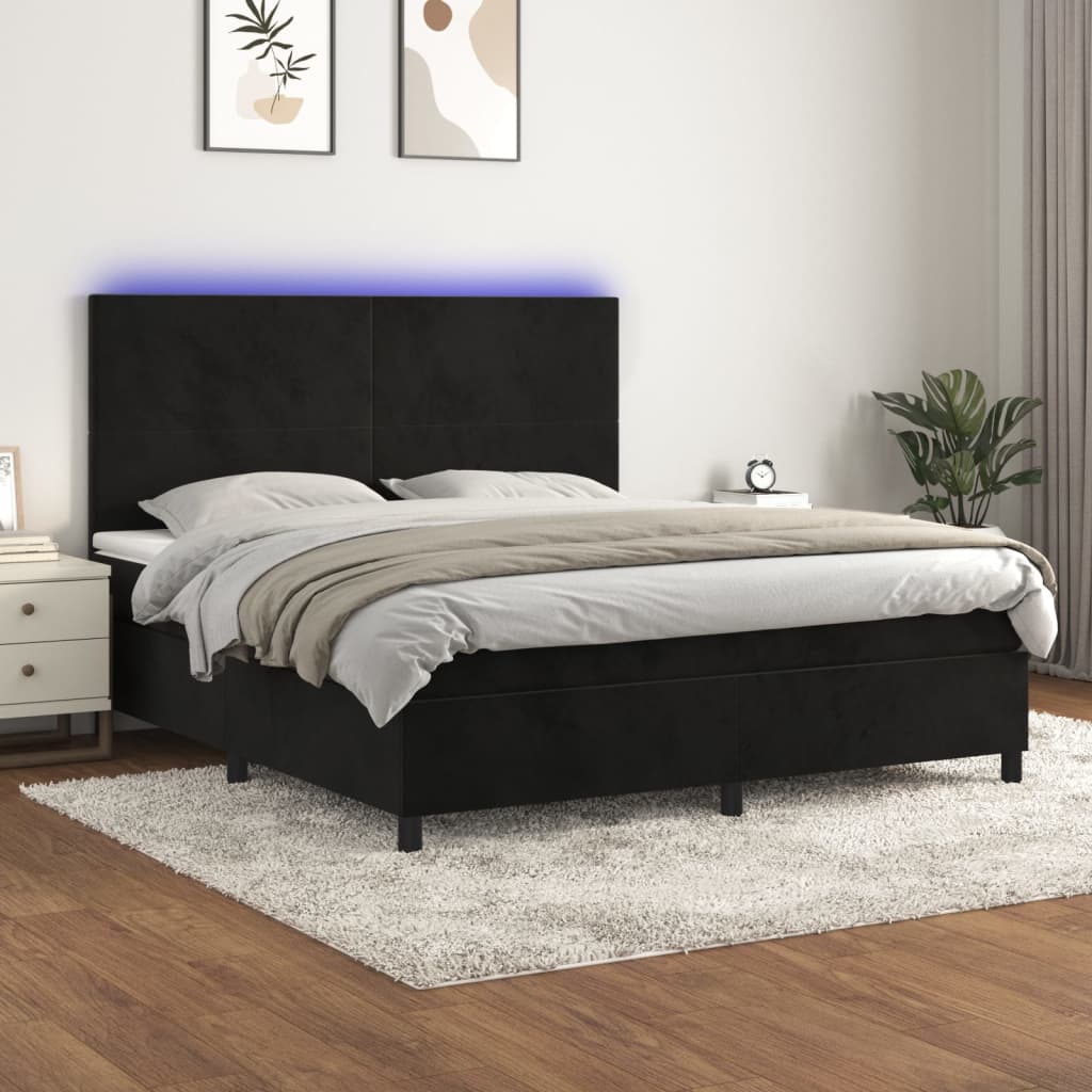 Lit double | Lit adulte | Sommier à lattes de lit et matelas LED Noir ...