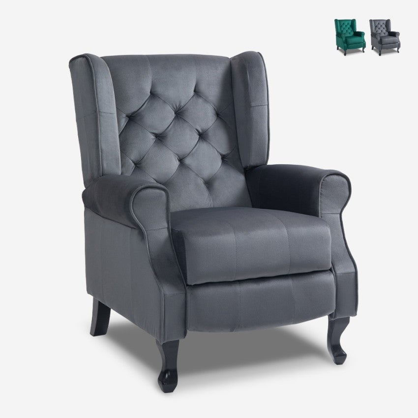 Fauteuil de salon bergère en tissu velours inclinable Ethron Lux - Gris ...