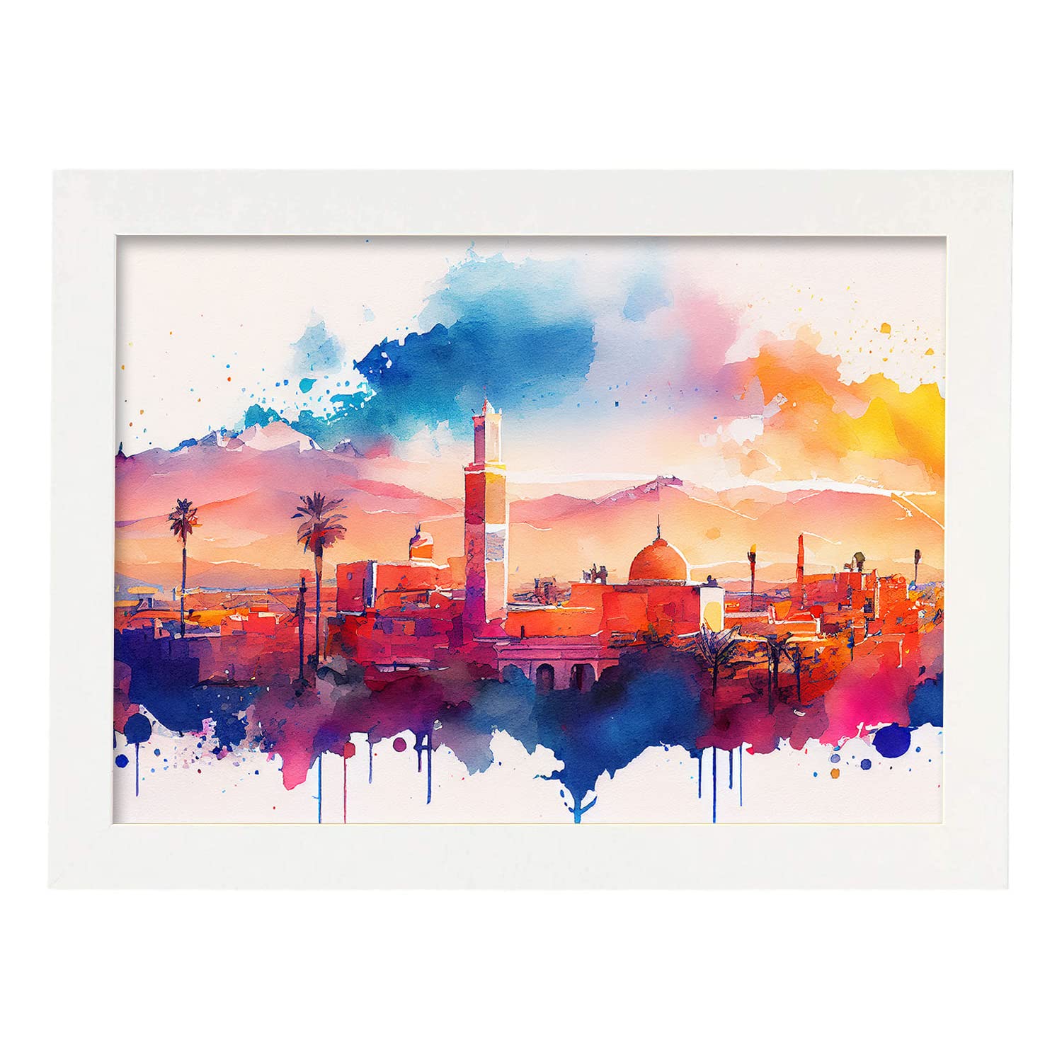 Marrakech Affiche Dans L'horizon Abstrait De Style Aquarelle Et De L'illustration Du Monument ...