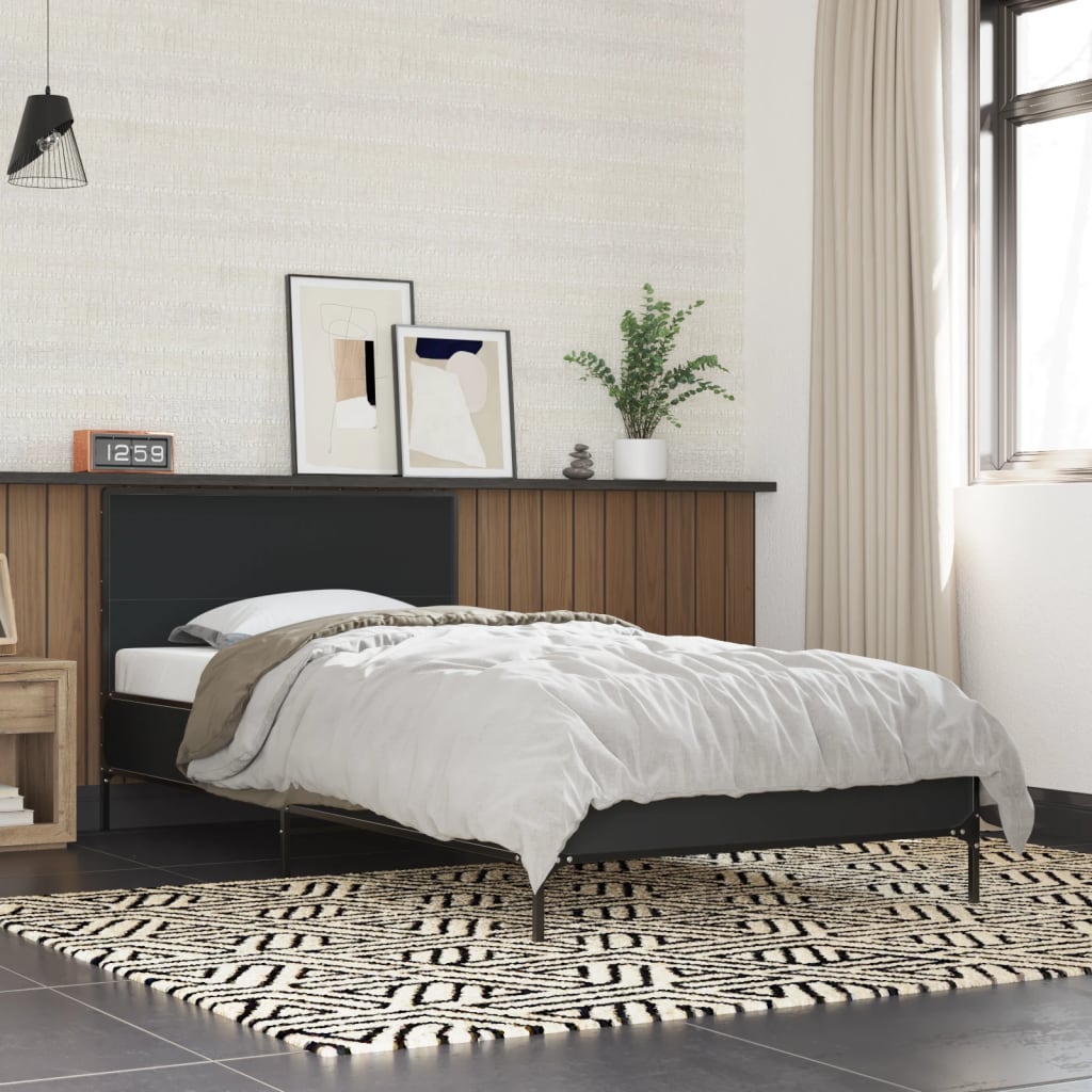 Estructura de cama negra 90x200 cm de madera contrachapada y metal ...