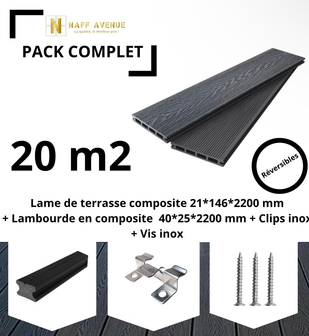 Lame de terrasse en composite PACK EN KIT COMPLET 20 m2 | Leroy Merlin