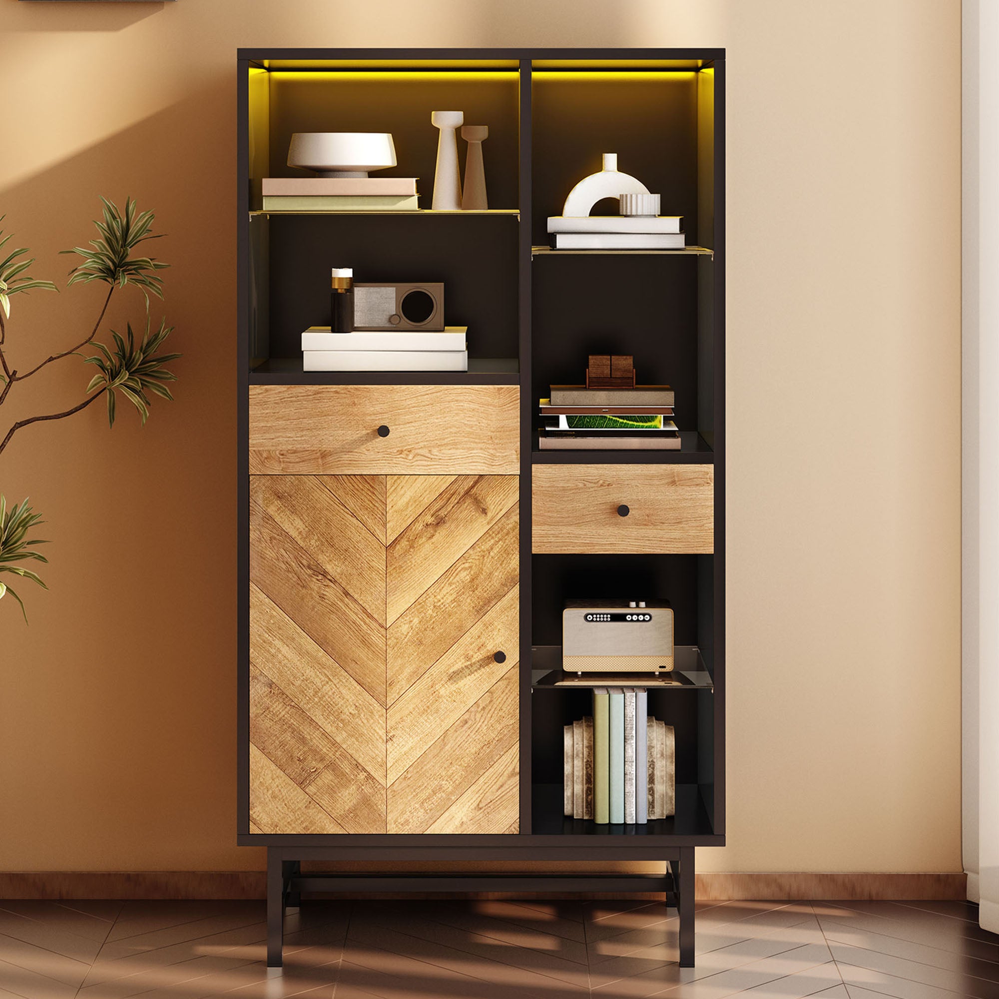 Vitrine Moderne avec 12 LED Multicolores, Étagères en Verre et Espace ...