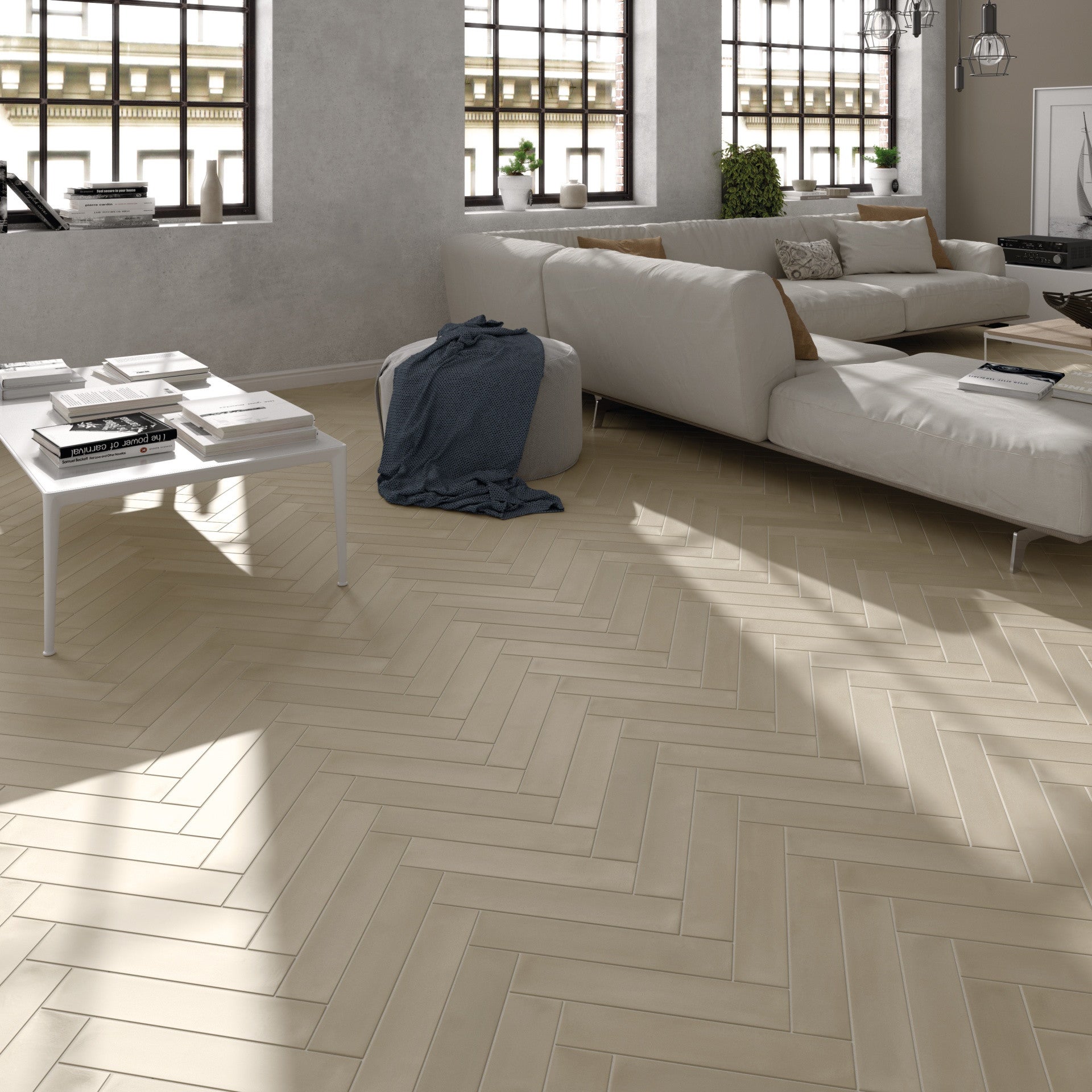 Carrelage sol / mur brique effet béton beige mate 6x30 cm WADI BEIGE ...