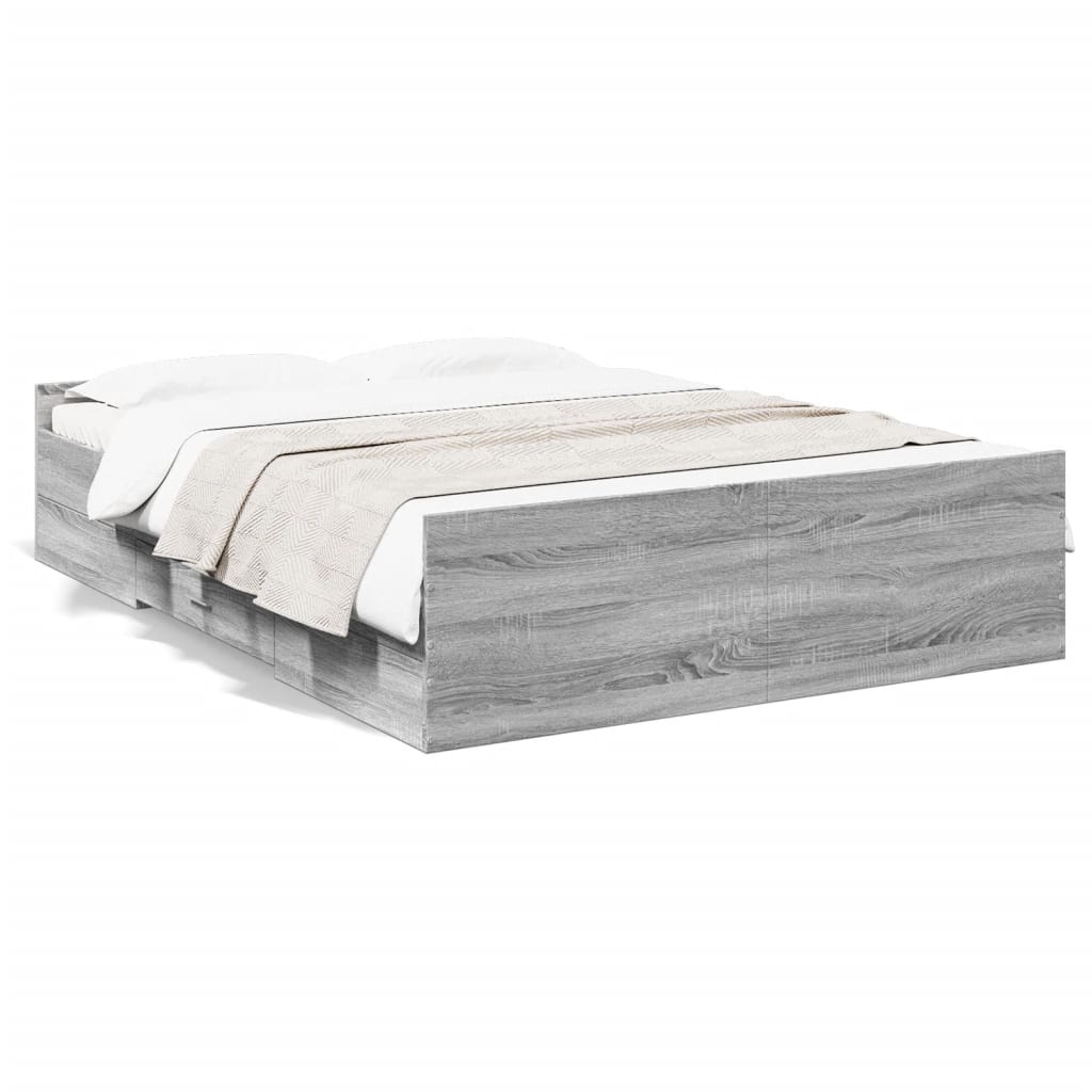 Lit double | Lit adulte | Cadre de lit et tiroirs sonoma gris 120x200cm ...