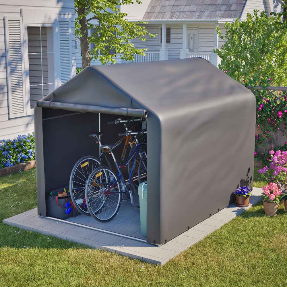 Garage à vélos gris métal abri extérieur étanche avec porte roulante ...