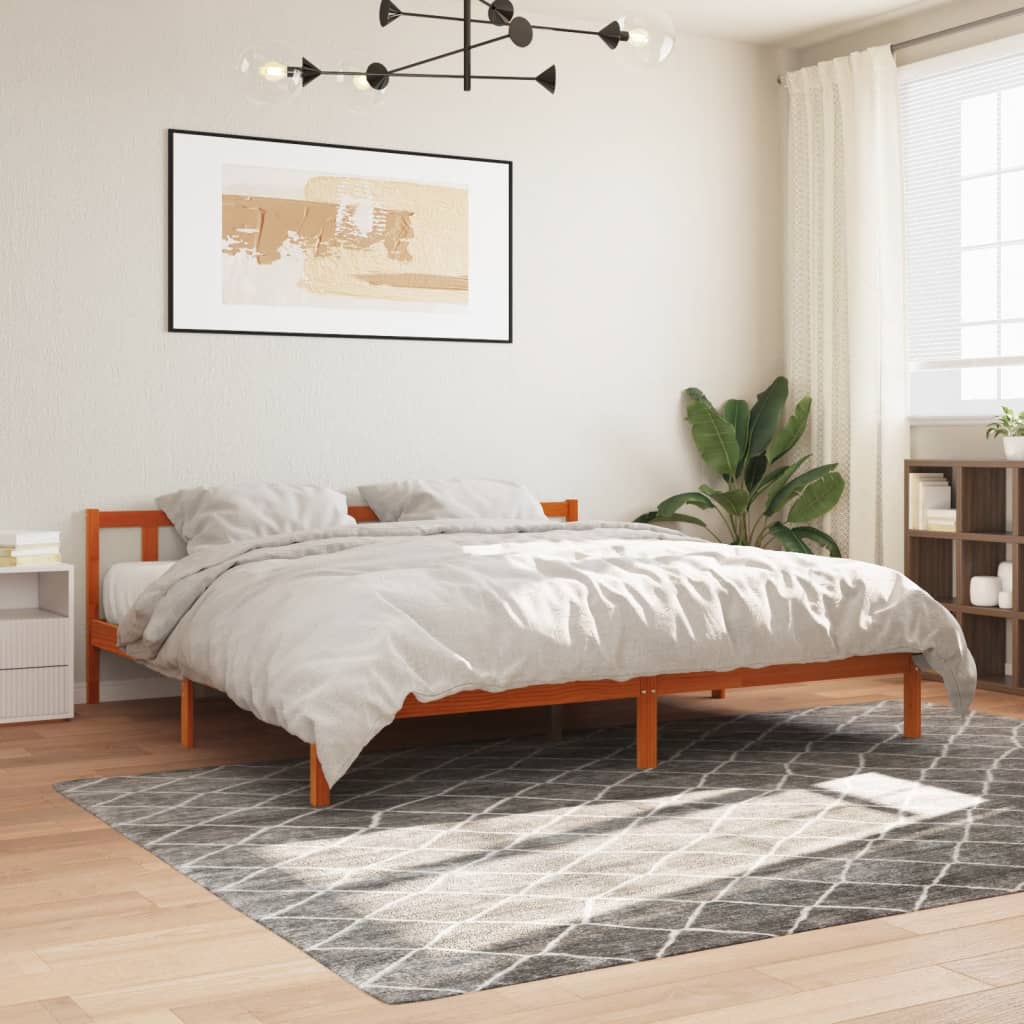 VidaXL Cama sin colchón madera maciza de pino marrón cera 200x200 cm ...