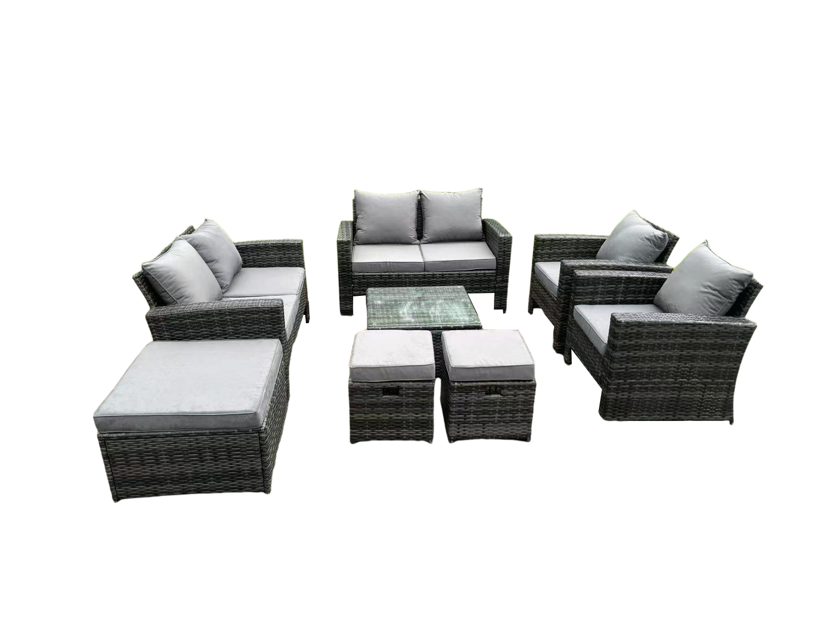 9 Places Gris foncé Ensemble de canapés en rotin à haut dossier Table ...