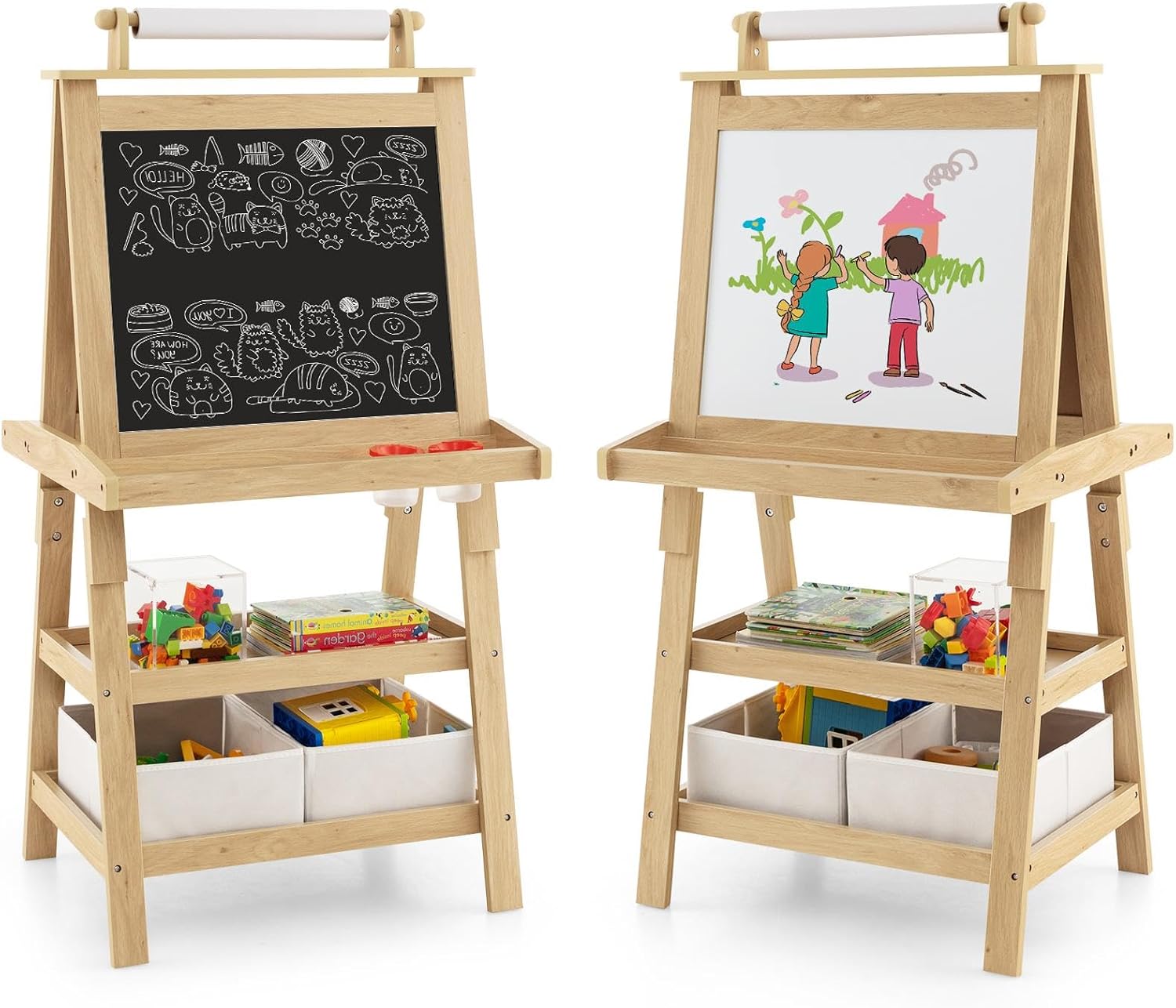 Tableau Enfant Double Face, Chevalet Enfant avec Tableau Blanc/Noir ...