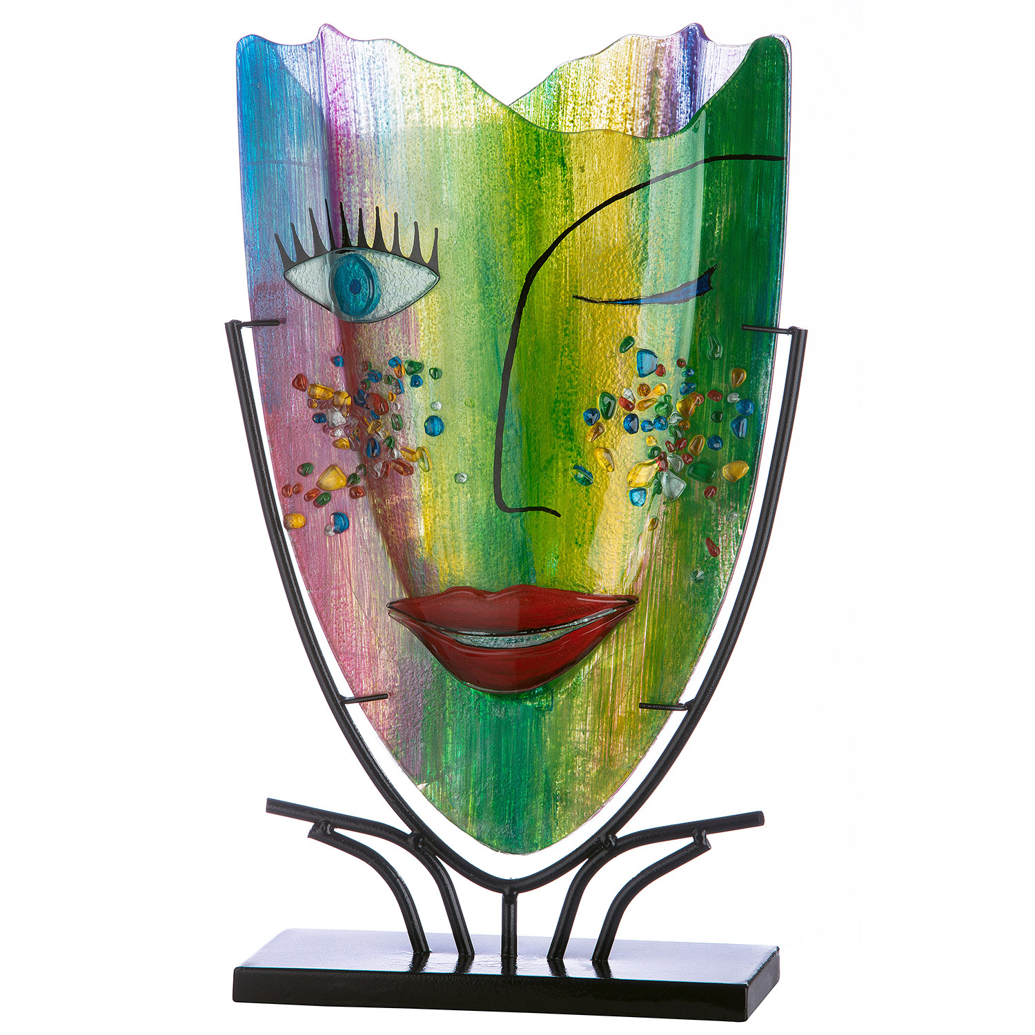 GILDE vase visage Amour multicolore motif visage, verre, plat, ovale, H.49 x L.29cm | Leroy Merlin