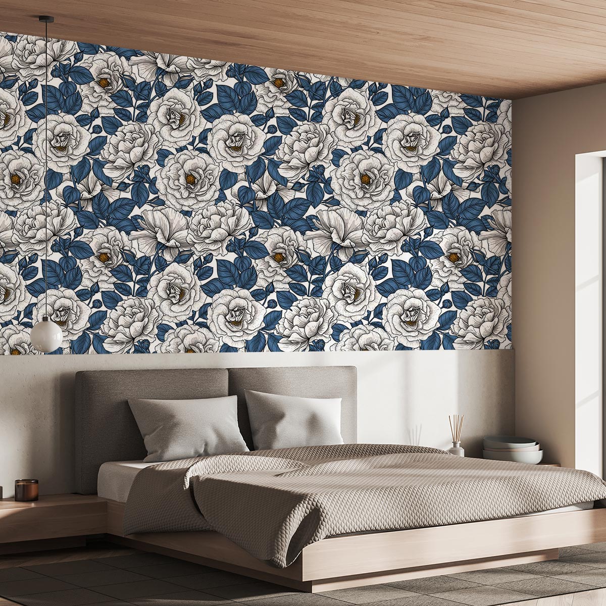 Papier peint campagnes bleu blanc | Leroy Merlin