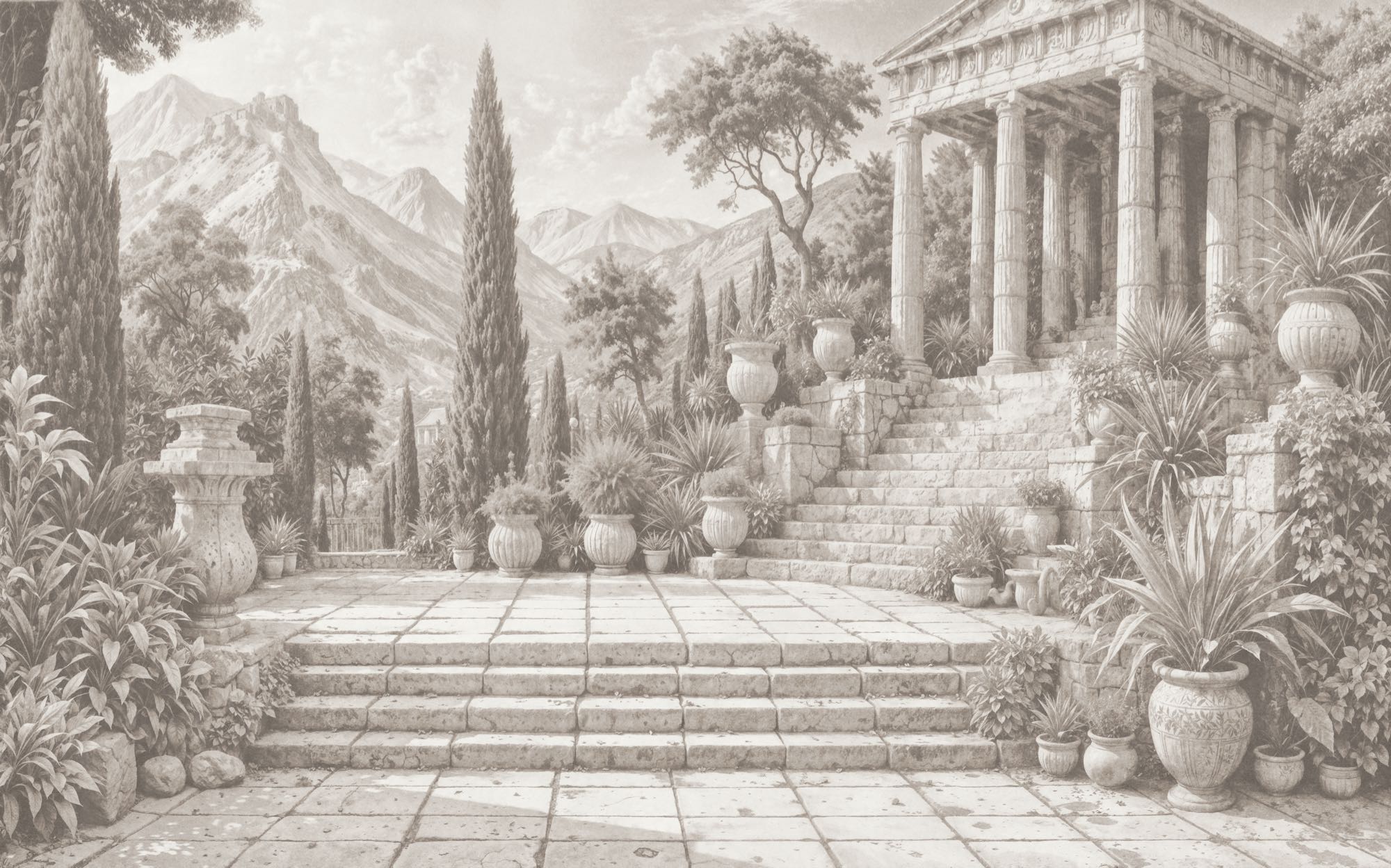 Papier peint panoramique paysage italien gris - 250 x 400 cm - Komar ...