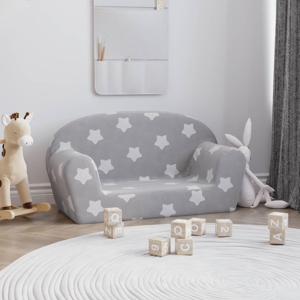 Canapé enfants 2 places gris clair avec étoiles peluche douce | Leroy ...