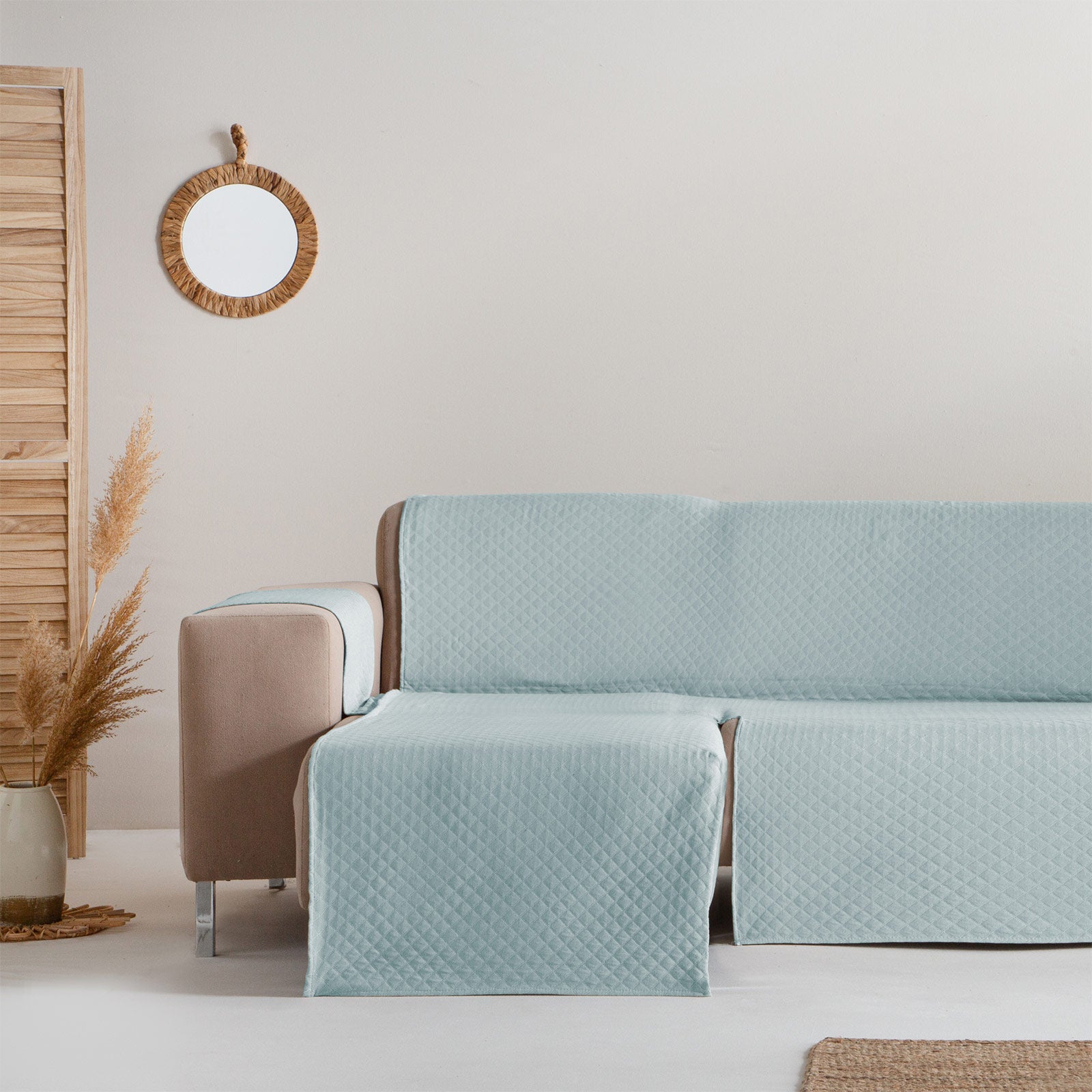 Funda sofa chaise longue 200 cm brazo izquierdo acolchada liso algodón ...