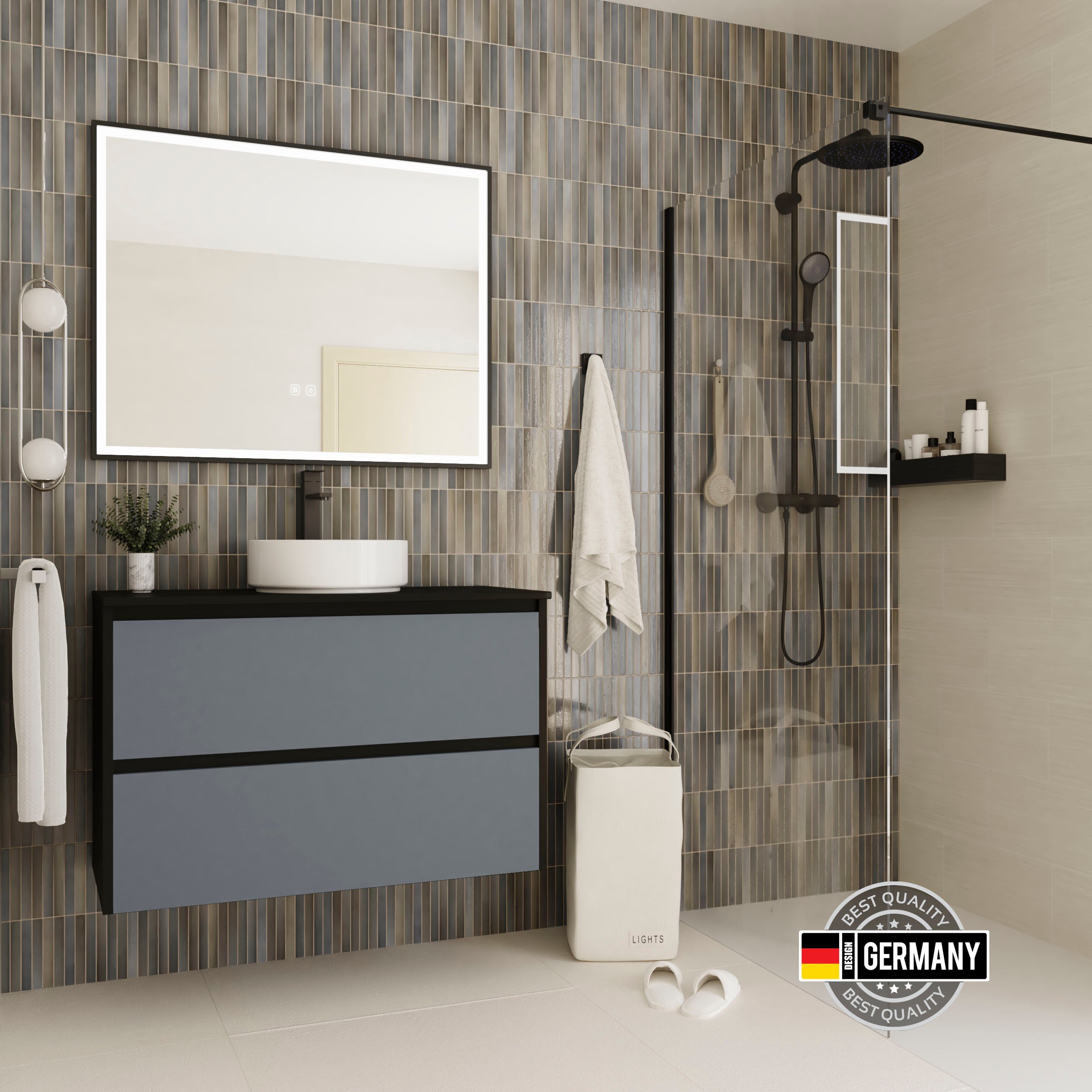 MEUBLE SALLE BAIN SUSPENDU NEUSS|100 CM BLAU|2 TIROIRS AVEC PLAN ET ...