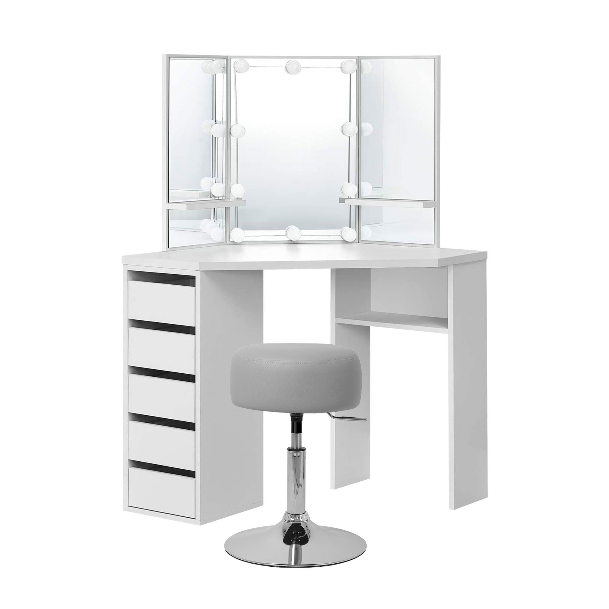 Coiffeuse LED d'angle Coiffeuse Commode Miroir Tabouret Gris Clair ...