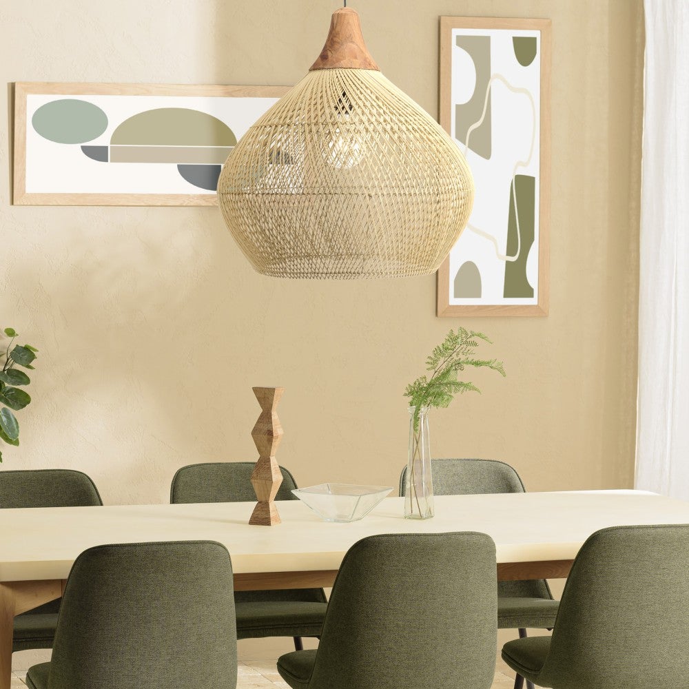 SIXTINE - Suspension 'cloche' 68x68cm bois de teck et rotin naturelle ...