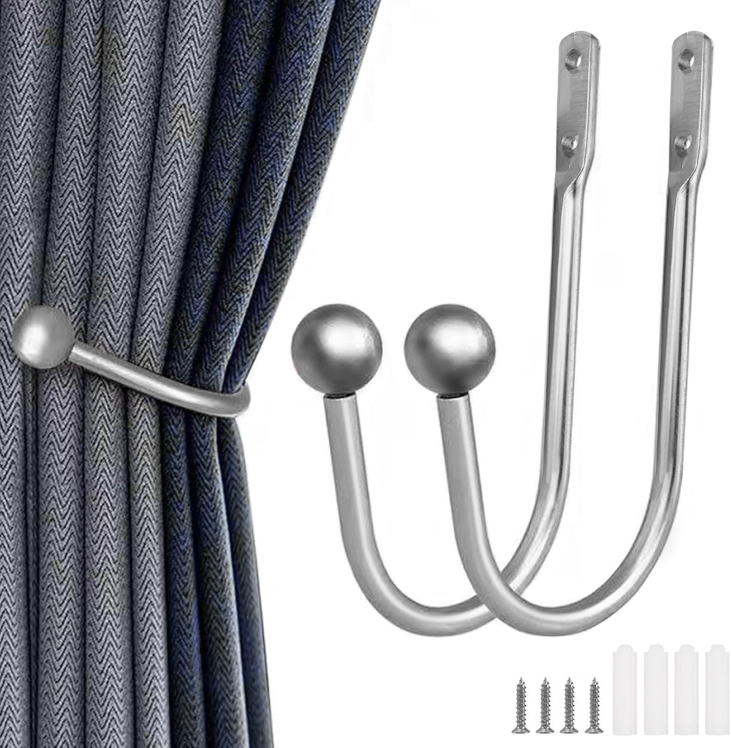 Lot de 2 crochets de rideau en forme de U gris argenté, crochets à vis ...