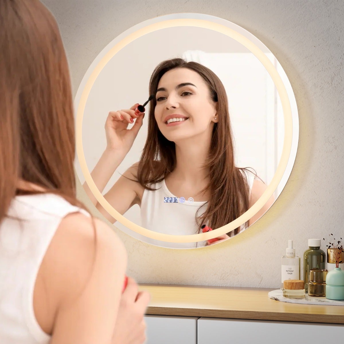 Miroir Rond à LED Antibuée 3 Couleurs Écran Tactile Argent CW91887 ...