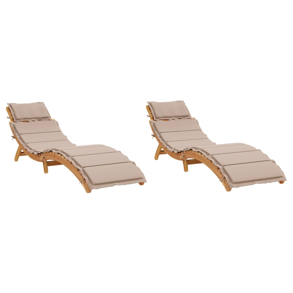 Transat | Chaises longues avec coussins lot de 2 taupe bois massif ...