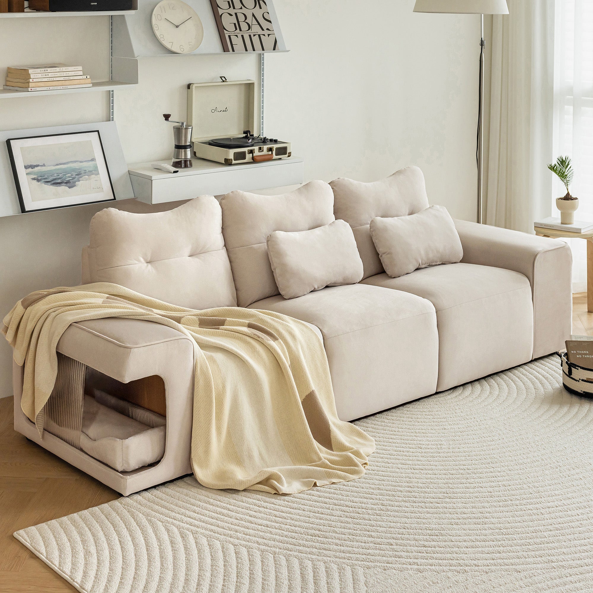 Divano componibile in velluto a 3 posti con 2 divani nido per gatti e 2 ...