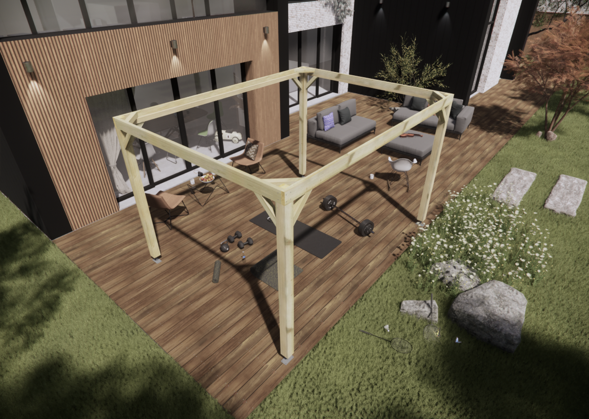 Pergola bois • 4m x 3m • indépendante • cadre simple • livraison ...