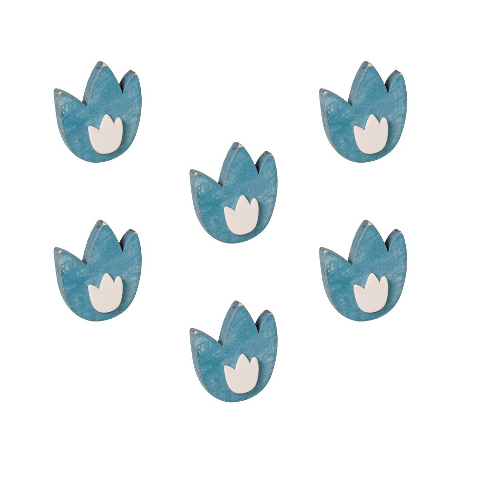 6 Un. bouton poignées de meuble pour bébé tulipe bois bleu SHABBY CHIC ...