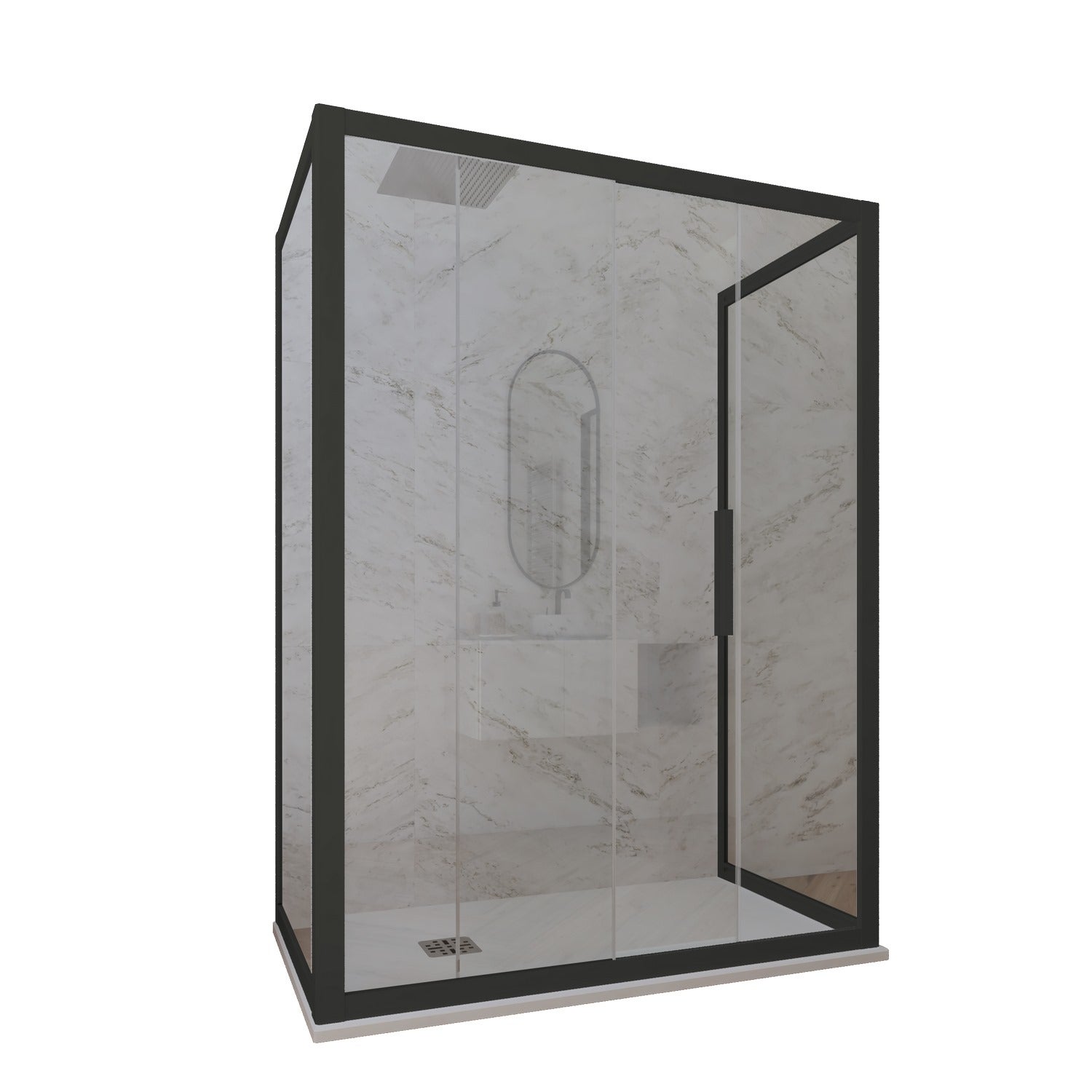 Mampara de ducha 3 lados deslizante 70x100x70 CM de PVC Negro Mate H ...