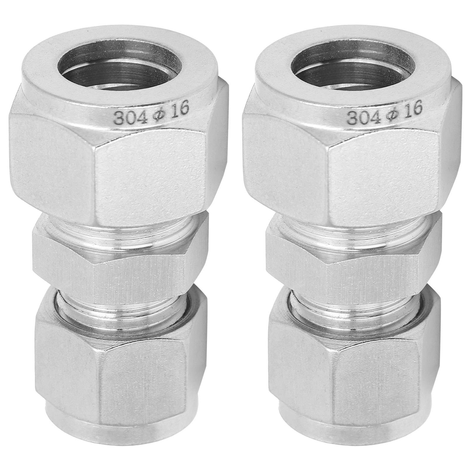 Adaptateur de tube de compression 2 pièces en acier inoxydable 304 à double virole droite (F12 ...