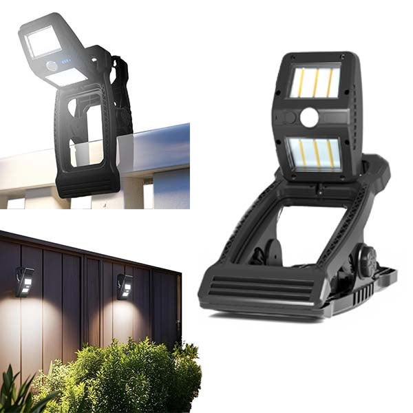 Foco Solar con Abrazadera - Rotación Completa de 360°, Sensor de ...