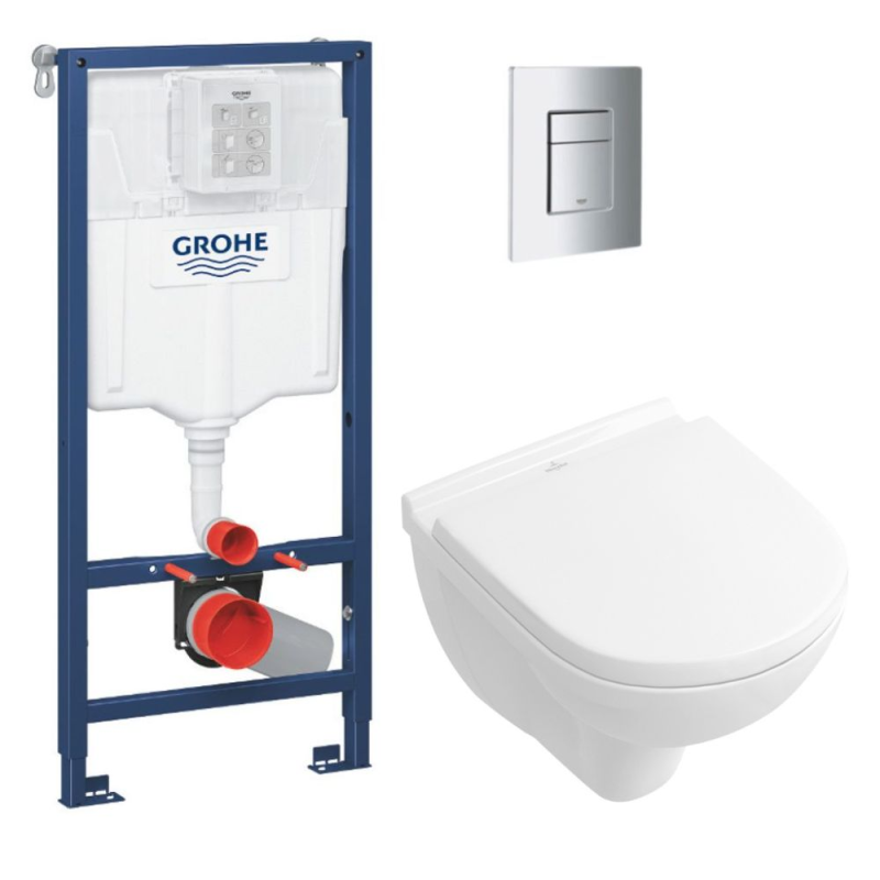 Grohe Rapid SL Pack Bâti-support + cuvette sans bride + Abattant + Plaque chrome (RAPIDSL-O ...