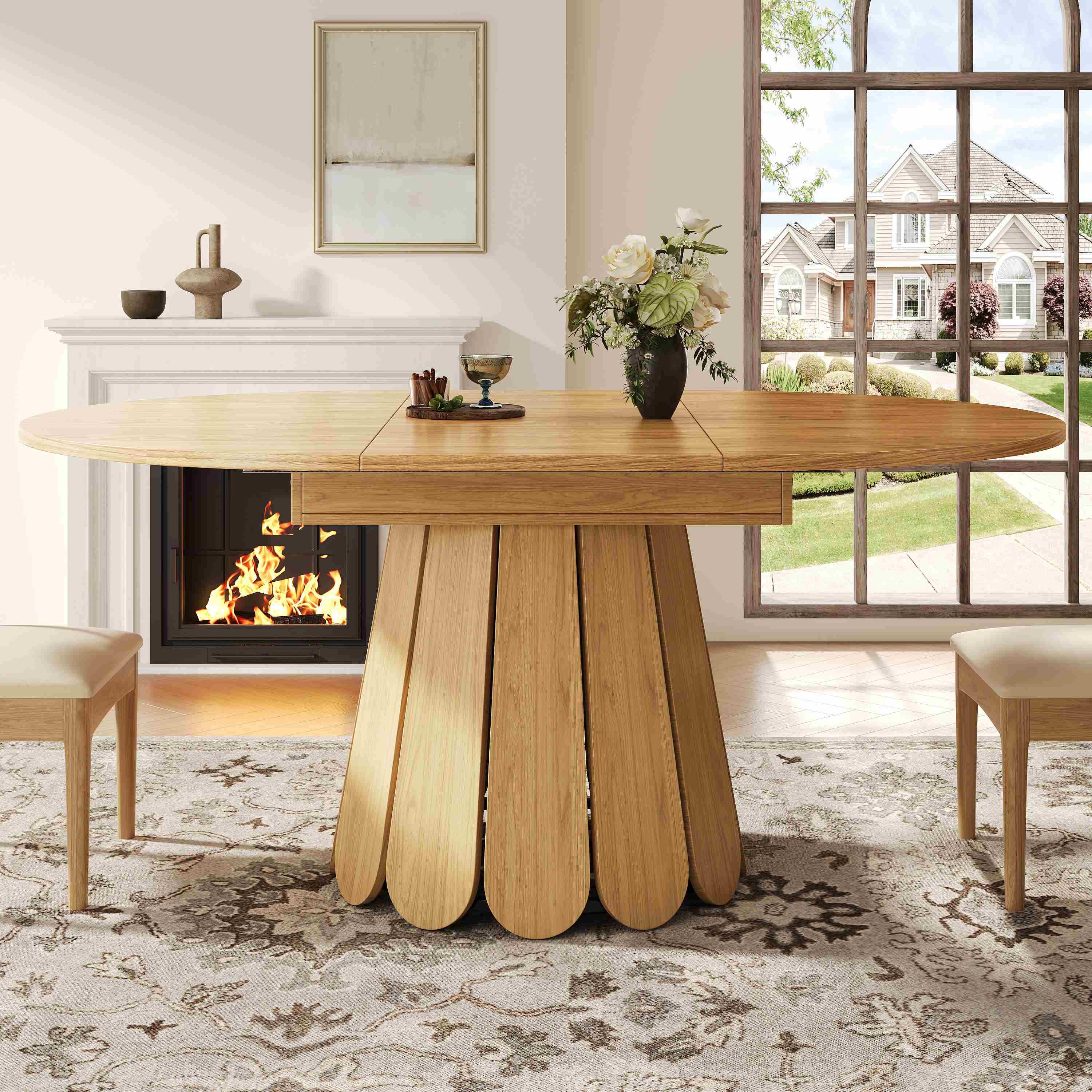 Mesa de comedor extensible 118-158 cm - Redonda, extensible a ovalada ...