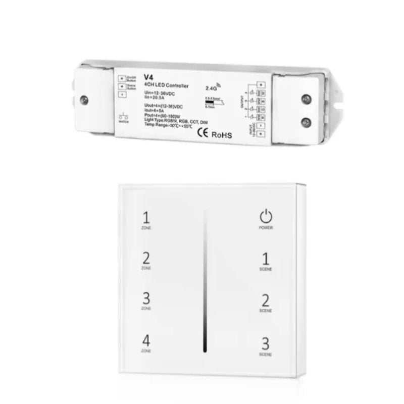 Kit Variateur Tactile Monochrome Sans Fil 4 Zones et Dimmer RF ...