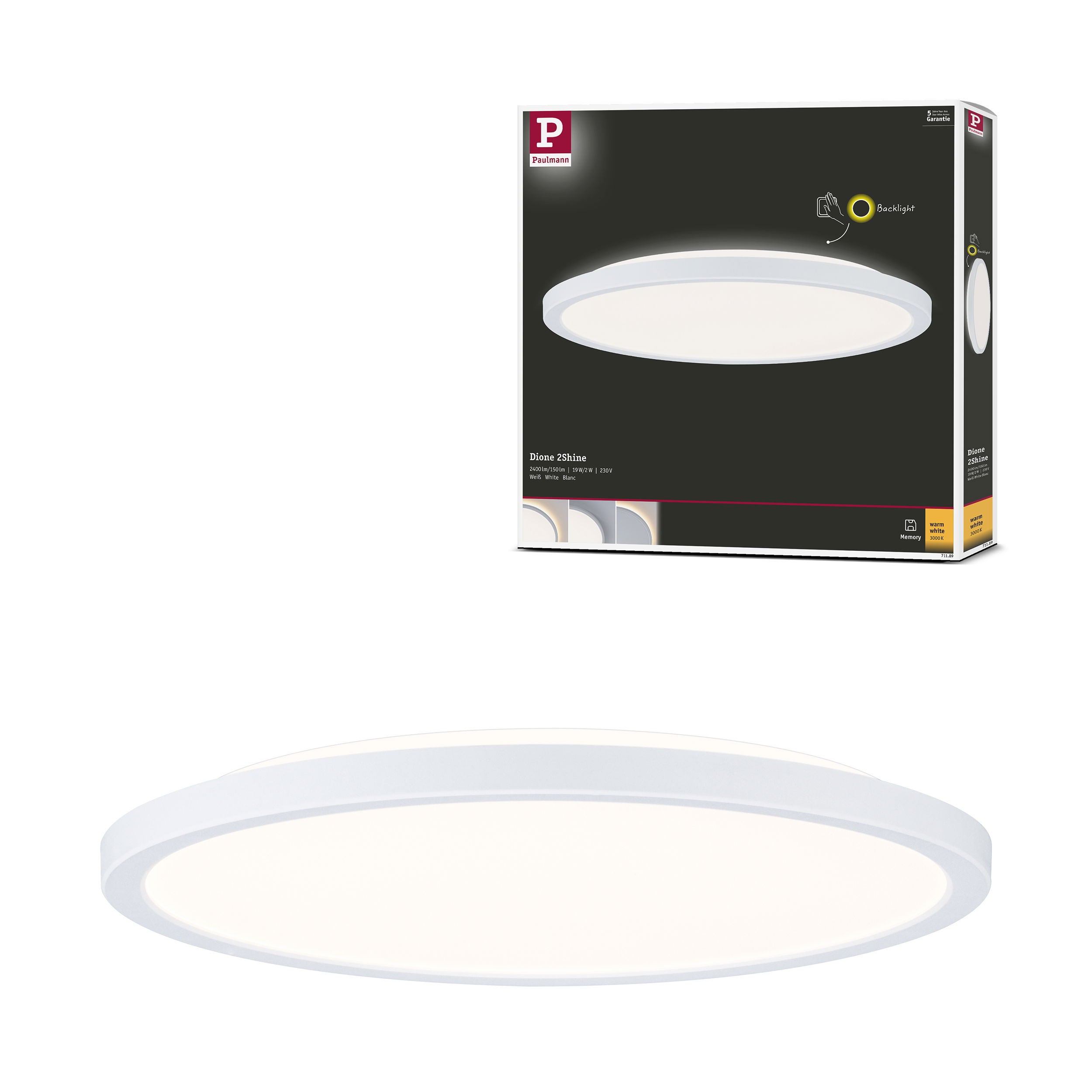 Panneau LED Atria Shine rond 290mm 19W / 2W 1500lm / 0lm 3000K Blanc ...