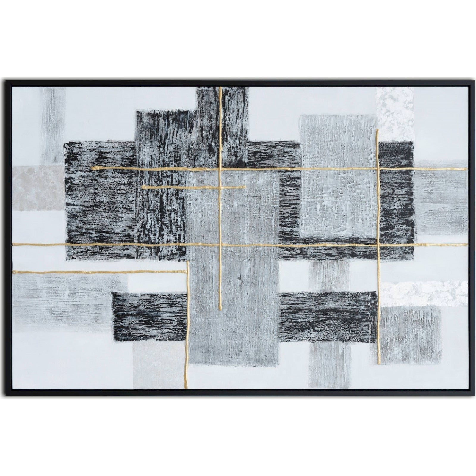 Tableau Abstrait élégance monochrome noir et blanc 156 x 3,8 x 106 cm ...